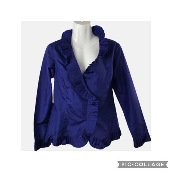 Doncaster | Tops | Nwt Doncaster Collection 0 Silk Royal Blue Ruffle Blouse Formal Evening 20w ...